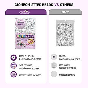 Gionlion 1000Pcs Letter Beads for Bracelet, Round Alphabet Beads Friendship Bracelet Making Kit with Elastic String in Box, Colorful Smile Heart Beads Preppy Beads for Jewelry Making, DIY Partner