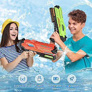 VATOS 2 Pack Electric Water Guns for Kids Adults, Auto Squirt Guns Range up to 32 FT + 1000CC High Capacity,Motorized Electric Water Guns Toys for Summer Outdoor Swimming Pool Beach Water Fighting