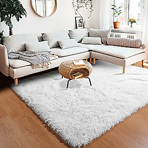 RUGTUDER Soft Area Rugs for Bedroom, 4x6 Feet, Fluffy Rug, Shag Carpet for Living Room Decor, Fuzzy Rug for Kids Baby Nursery Room, Furry Throw Rug for Girls Boys Dorm Room, Anti-Slip Rug, White