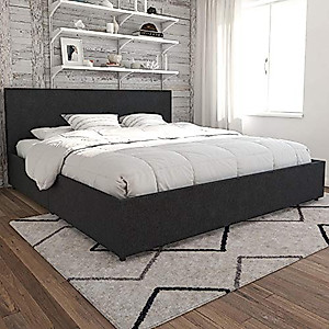 Novogratz Kelly Bed with Storage, King, Dark Gray Linen