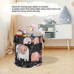 Ornamental Elephants Pop Up Laundry Hamper With Lid Foldable Laundry Basket With Handles Collapsible Storage Basket Clothes Organizer for Travel Kids Room