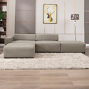 BALUS 113''Sectional Sofa L Shaped Sleeper of Convertible, Modular Sectional Sofa, Convertible Sectional Sofa with Ottoman for Living Room, W113*D64*H26, Beige