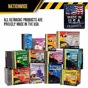 Ultrasac Heavy Duty 45 Gallon Trash Bags Huge 50 Count/w Ties) - 1.8 MIL - 38" x 45" - Large Black Plastic Garbage Bags for Contractor, Industrial, Home, Kitchen, Commercial, Yard, Lawn, Leaf