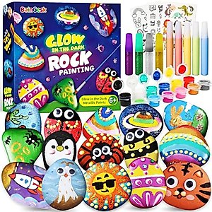 BainGesk Glow in The Dark Rock Painting Kit for Kids, Painting Rock Crafts Set, Arts and Crafts Gifts for ages 6-8, Creative Activities Art Toys for 6, 7, 8, 9, 10, 11, 12 Year Old Kids
