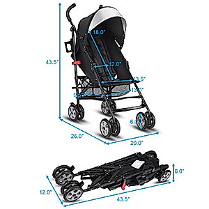 BABY JOY Lightweight Stroller, Compact Travel Stroller, Infant Stroller w/Adjustable Backrest & Canopy, Cup Holder, Storage Basket, 5-Point Harness, Easy Fold, Umbrella Stroller for Toddler, Black
