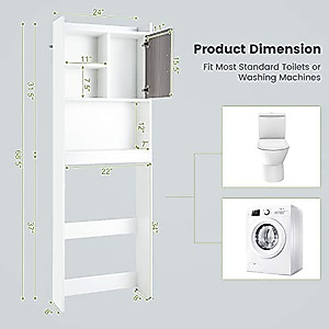 LOKO Over The Toilet Storage Cabinet, Wooden Bathroom Space Saver with Door & Open Storage Shelves, Anti-toppling Device, Freestanding Over Toilet Bathroom Organizer for Bathroom, Laundry