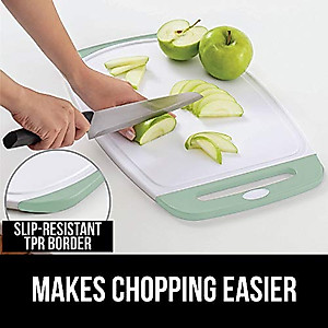 Gorilla Grip Reversible, Oversized, Thick Cutting Board, Easy Grip Handle, Deep Juice Grooves, Slip Resistant, Large Kitchen Chopping Boards for Meat, Veggies, Fruits, Dishwasher Safe, 16x11.2, Mint