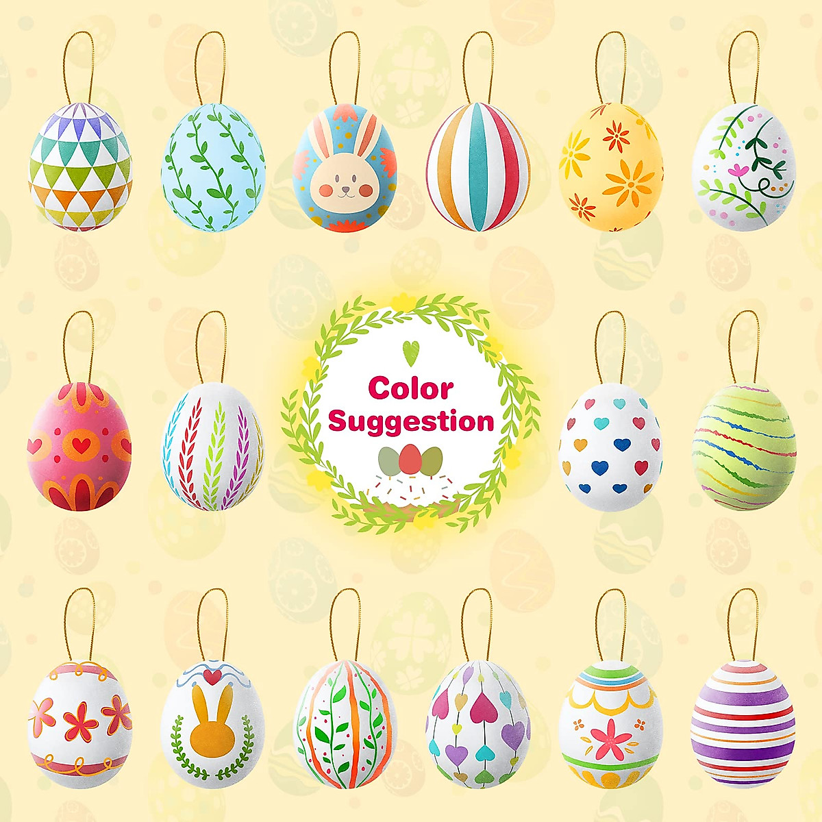 Easter White Eggs Painting Kit-Paintable Hanging Flocking Eggs with Rope, Doodle Kit for DIY Design, Easter Decoration, egg Hunts, Basket Fillers, Easter Gift,28PCS