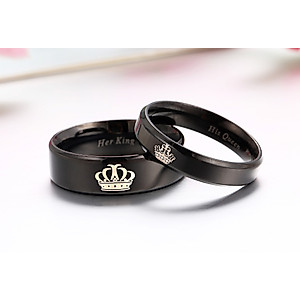 SunnyHouse Jewelry His or Hers Matching Set His Queen Her King Titanium Stainless Steel Couple Ring in a Gift Box