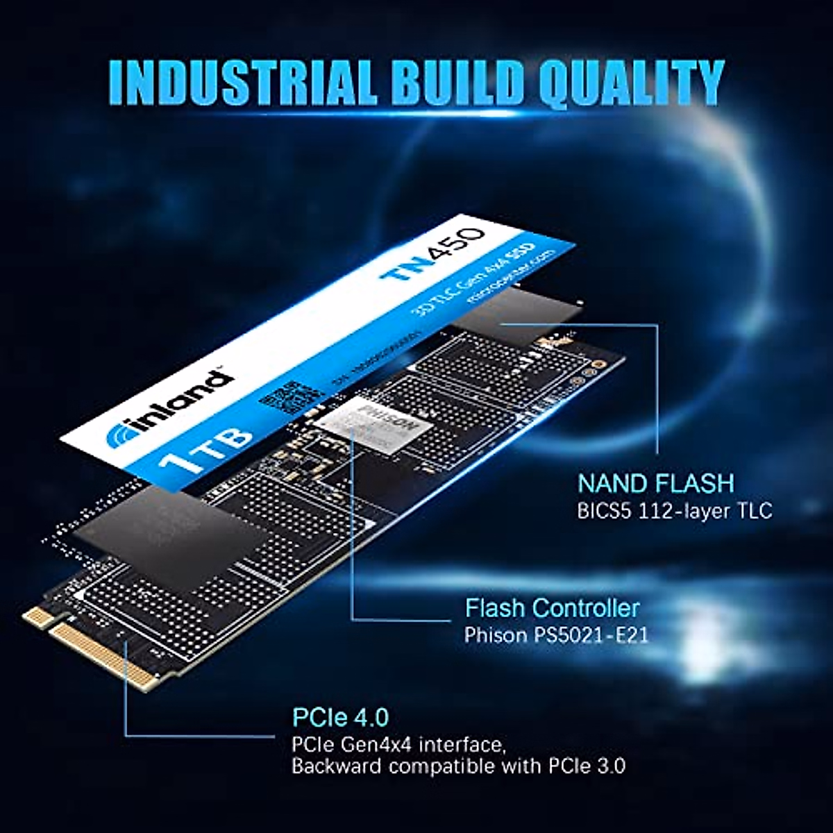 INLAND TN450 Internal Gaming PC NVMe SSD 1TB PCIe 4.0 M.2 GEN4 x 4 2280 Solid-State Drive, Up to 5,000 MB/s, 3D TLC NAND