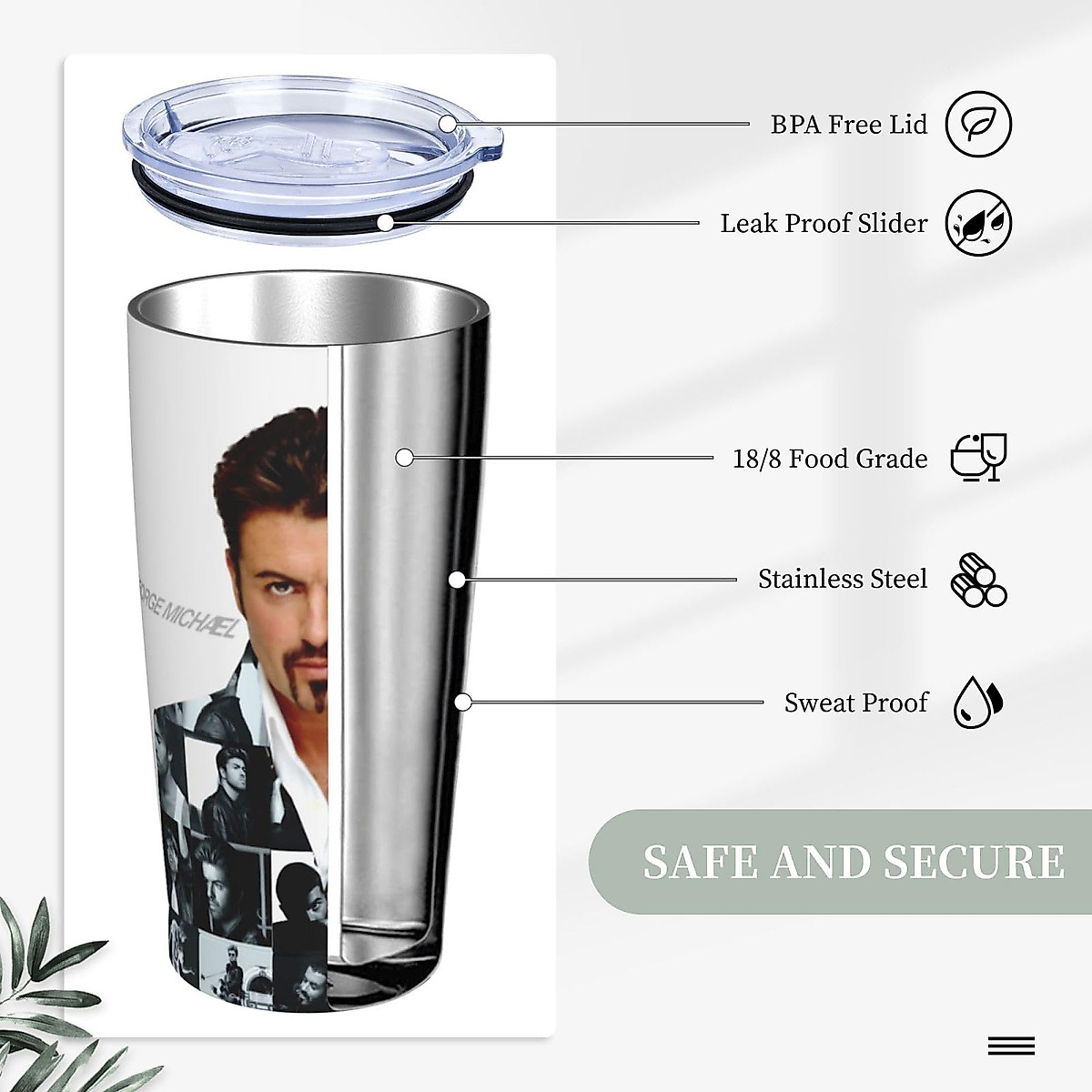 DFAGGQL George Music Michael Stainless Steel Insulated Tumbler Coffee Mug Water Cup Vacuum Bottle with Straw and Lid 20 oz