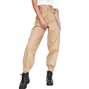 Women's Fashion High Waisted Cargo Harem Casual Pants Trendy Waist Brace Straight Leg Trouse with Pockets