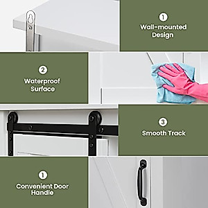 LOKO Rustic Medicine Cabinet with Sliding Barn Door, Bathroom Cabinet Wall Mounted with Adjustable Shelves, Small Bathroom Wall Cabinet Over Toilet, 8 x 27.5 x 20 inches, White