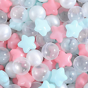 Heopeis Star Pit Balls for Ball Pit - Pack of 100 -Pastel and Pearl Star Balls BPA Free Phthalate Free Crush Proof Balls for Toddlers Baby Kids Party(50Balls+50Stars).