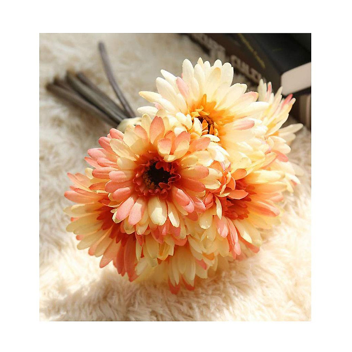 Artfen Artificial Gerbera Flower Artificial Daisy Flowers Bride Bridesmaid Holding Flowers 7 Stems Silk Daisies Flower Wedding Bouquet Living Room Office Party Garden DIY Decoration Autumn Scenery