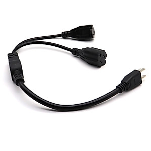 LOKEKE Replacement AC Y Splitter Extension Cable, 3 Prong 1 to 2 Outlet TV Power Cord Cable for Computers Moniters Laptops Printers, 10A 250V Universal Extension Cable