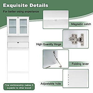 ivinta Over The Toilet Bathroom Storage Cabinet with Adjustable Shelf, Space-Saving Wooden Over Toilet Bathroom Organizer Wall Mounted Rack, 10Dx23.6Wx67.5H (White)