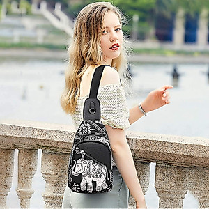 RTGGSEL Boho Ethnic Women's Waterproof Oxford Sling Shoulder Bags Girls Travel Crossbody Chest Bag Ladies Fishing Hiking Daypack (Boho Elephant)