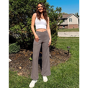 G4Free Loose Pants for Women Wide Leg Trouser Pants with Pockets Stretch Yoga Dress Pants for Business Casual Lounge(Taupe,L,31")