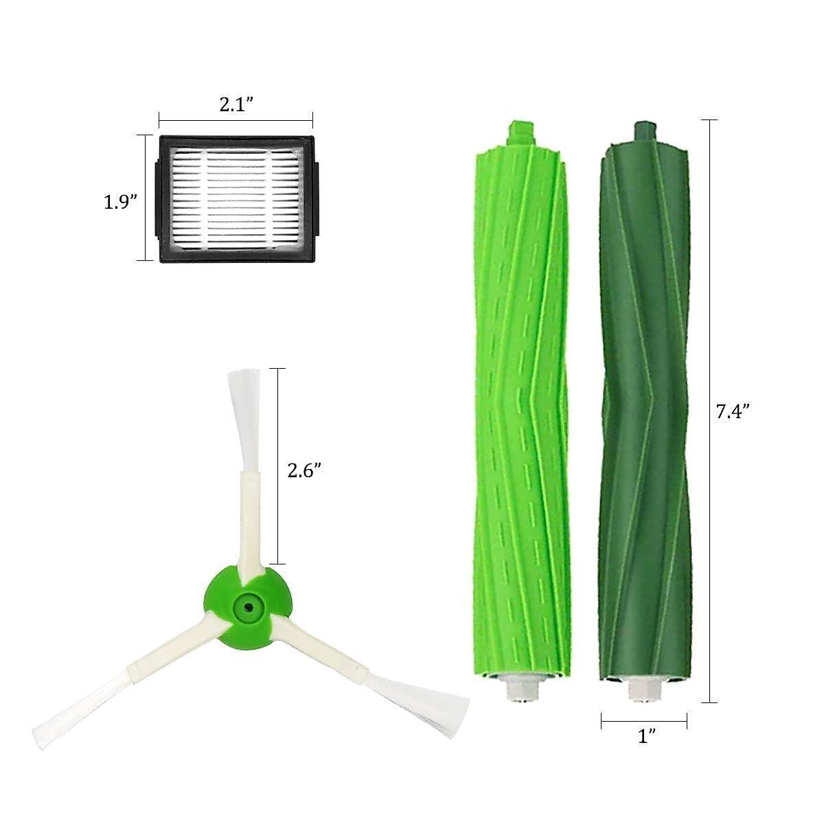 MZY LLC Replacement Parts for iRobot Roomba i7 i7+ i2 i3 i3+ i4 i4+ i6 i6+ i8 i8+/Plus j7 j7+ E5 E6 E7, I, E & J Series Vacuum Cleaner, 2 Set Rubber Brushes, 8 HEPA Filters and 8 Side Brushes