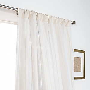 Best Home Fashion Lace Tulle Overlay Thermal Insulated Solid Blackouts - Rod Pocket - Set of 2 Panels - 52" W x 96" L - Beige