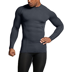 ATHLIO Men's UPF 50+ Long Sleeve Compression Shirts, Water Sports Rash Guard Base Layer, Athletic Workout Shirt, 3pack Black/Charcoal/White, Medium