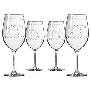 Rolf Glass Fleur De Lis All Purpose Wine Glass 18 Ounce | Set of 4 Large Wine Glasses | Lead-Free Crystal Glass | Engraved Large Wine Glasses | Made in the USA