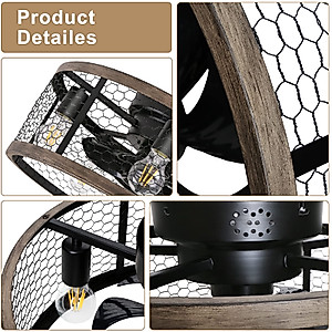 Ohniyou 20'' Flush Mount Caged Ceiling Fan with Lights Remote Control, Farmhouse Rustic Low Profile Small Vintage Enclosed Ceiling Fan Lighting Fixture Bedroom Dining Room