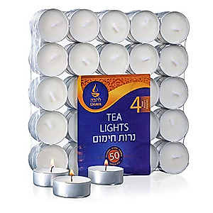 Unscented Tealight Candles | 4-Hour Long Burn Time, 50 Pack | Smokeless and Dripless White Tea Light Candles | Small Tea Candles for Home, Travel, Weddings, Shabbat, & Emergencies