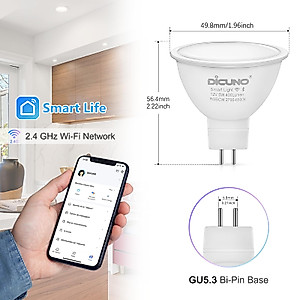 DiCUNO MR16 Smart Bulb Alexa, RGBCW Color Changing GU5.3 Light Bulb Compatible with Google Home, Dimmable with App, AC/DC 12V, 110° Beam Angle 40W 400LM, 2.4GHz WiFi, Landscape Light, 4-Pack