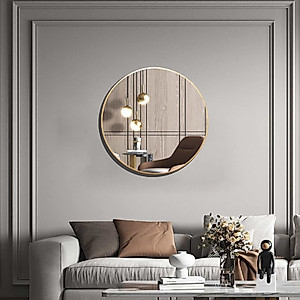 Amgngala Gold Round Mirror 24 Inch, Circle Mirrors with Hooks and Metal Framed, Round Wall Mirror for Bathroom, Bedroom, Entryway, Living Room, Vanity Room and Modern Decor