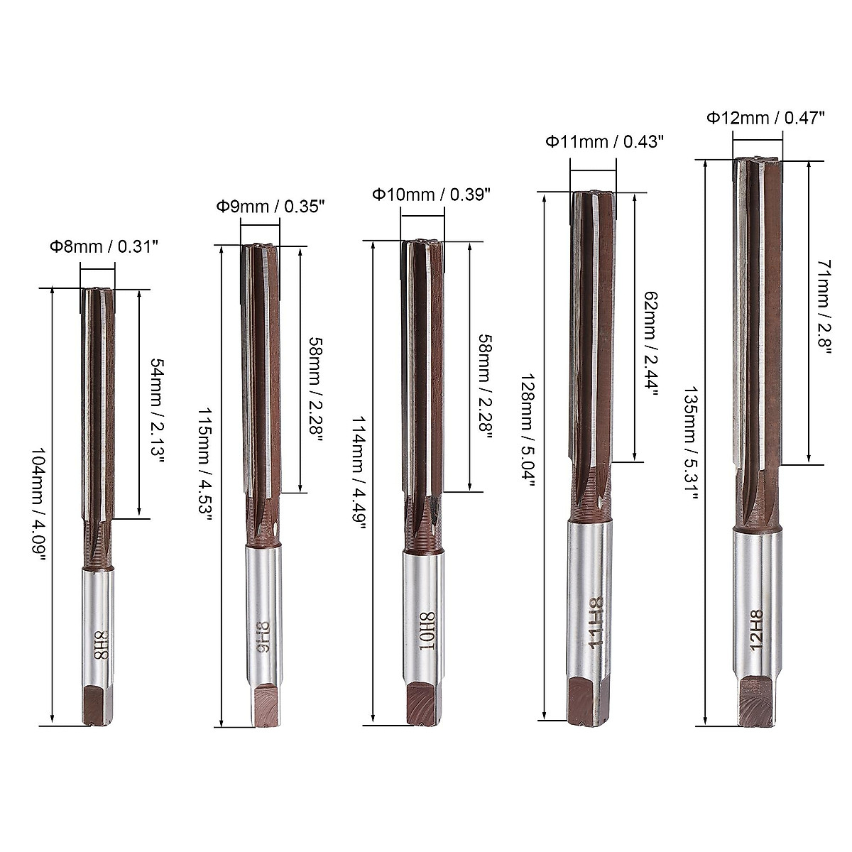 uxcell Hand Reamers Set H8 Accuracy Alloy Tool Steel 6 Flutes Straight Shank Milling Cutter Tool 10pcs (3mm, 4mm, 5mm, 6mm, 7mm, 8mm, 9mm, 10mm, 11mm, 12mm)