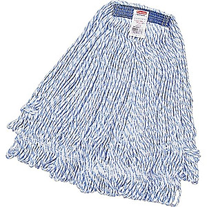 Rubbermaid Commercial Products Wet Mop Head Replacement, 24-Ounce Capacity, 1-Inch Headband, Cotton/Synthetic Industrial Wet Mop for Floor Cleaning Office/School/Stadium/Lobby/Restaurant, Large, White