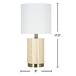 Amazon Brand – Rivet Scandinavian Style Wood Table Lamp with Metal Base, LED Bulb and Shade Included, 17.5"H, Blonde / Satin Brass
