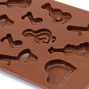 2Pcs Musical Instrument Silicone Chocolate Mold Music Note Bass Guitar Piano Saxophone Shape Candy Mini Soap Crayon Melt Mould Ice Cube Trays