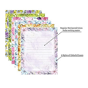 Stationary Writing Paper with Envelopes - Flora Stationery Set with Lined Letter Writing Paper, 48 Sheets + 24 Envelopes, 8.5 x 11 Inch of Each Stationary Paper