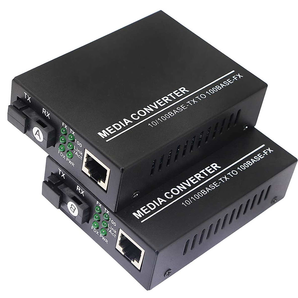 XMSJSIY Fiber Ethernet Media Converter, Single-Mode 10/100Base-TX to 100Base-FX, RJ45 to SC, Fiber Transceiver Up to 25KM (1 Pair)