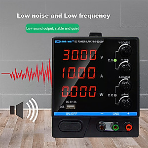LWLONGWEI DC Power Supply Variable,30V 10A Adjustable Switching Regulated DC Bench Power Supply with 4-Digits LED Power Display, Coarse and Fine Adjustments with Alligator Leads Black