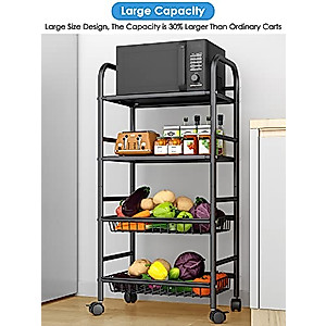 SZCSHOOL Microwave Cart, Rolling Cart Organizer Large Capacity, Microwave Cart with Storage, 4 Tier Rolling Cart, Metal Rolling Kitchen Cart, Rolling Storage Cart Sturdiness, Kitchen Storage Cart
