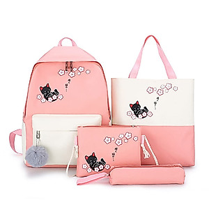 YWHWLX Black Cat Print Backpack, Suitable For Young Girls And Students Cat Print Cute School Bag Backpack Set (Pink)