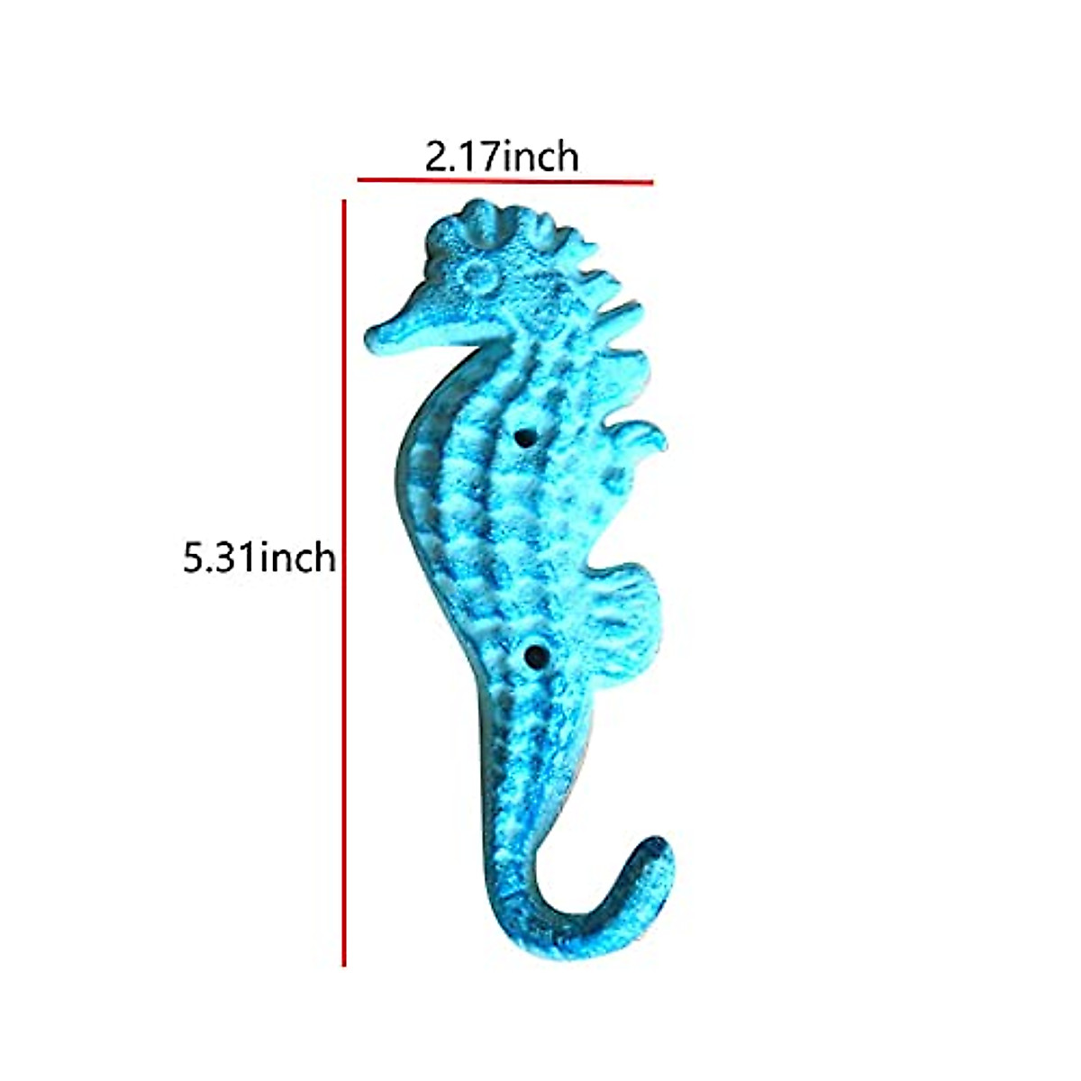 Laide Seahorse Hook Wall Mounted Cast Iron for Hat Keys Robe Coat Towel Coat Beach House Decor Home Decoration Accessories 2 Pieces (Blue)