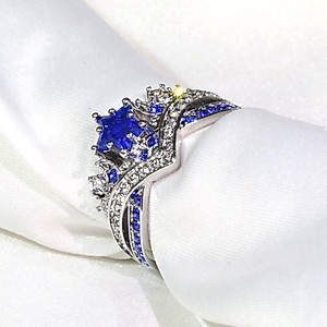 MASHAN Couple Rings Matching Rings His Her Ring Stars and Moon Princess Ring Blue CZ Women's Wedding Ring