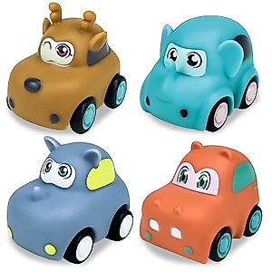 Toy Cars Gifts for 3+ Years Old Boys Girls Toddlers - Soft Car Baby Toys Pull Back Cars Set 4 Pack Birthday Gifts for Infant