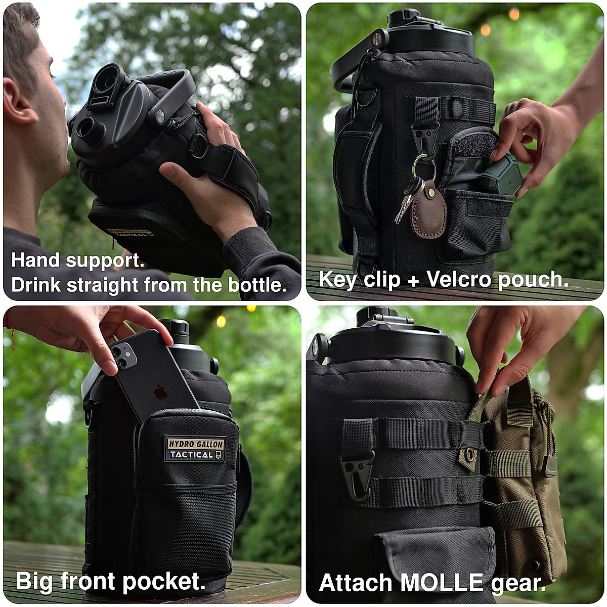 Hydro Gallon® Tactical - Insulated 1 Gallon Water Bottle Jug, Military Grade Sleeve. Large Stainless Steel Vacuum Metal Thermos Growler. Wide mouth, Shoulder Strap, MOLLE, Pockets, Handle. 128oz