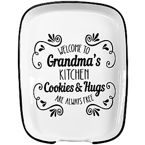 Hvukeke Ceramic Spoon Rest for Kitchen Stove Top Counter, Funny Welcome to Grandma's Kitchen White Spoon Holders for Grandma, Grandmother, Nana Cute Kitchen Decor Gift