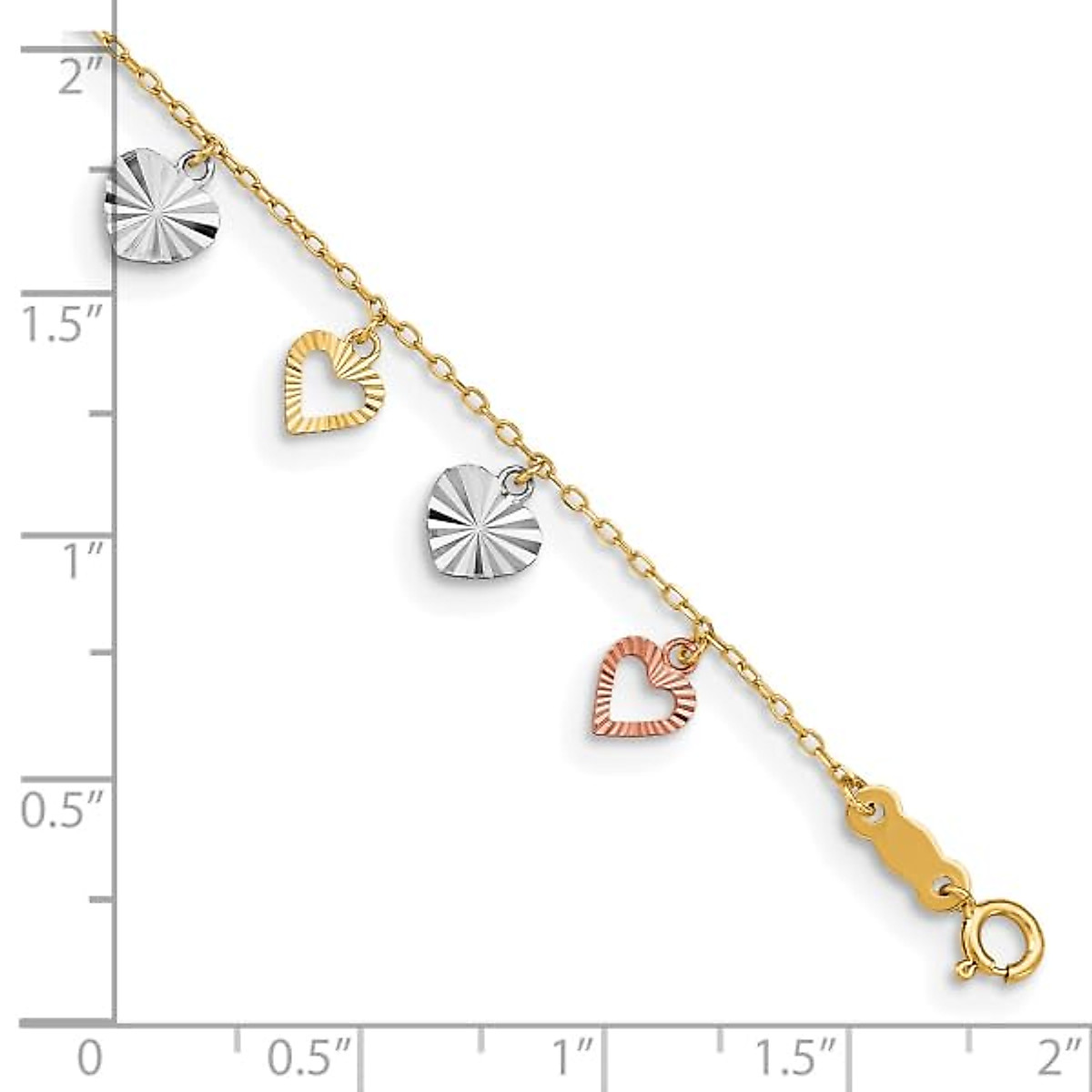 IceCarats 14K Tri Color Gold Heart Love 9 inch Anklet Summer Beach Foot Ankle Bracelet