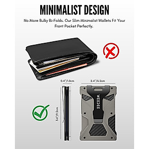 WeeDee Minimalist Slim Wallet for Men - Carbon Fiber Tactical Wallets with Clear ID Badge Holder RFID Blocking - EDC Aluminum Metal Wallet Credit Card Holder with Money Clip
