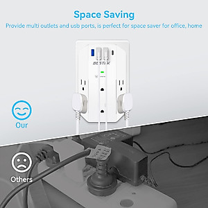 Surge Protector, Outlet Extender with 6 Outlets and 4 USB Ports (1 USB C PD20W), BESTEK 2100 Joules Power Strip 3 Sided Multi Plug Outlet for Wall Mount