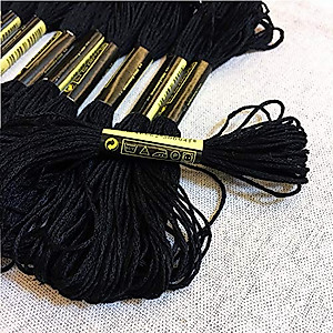 Black Embroidery Floss, 24 Skeins Embroidery Thread Friendship Bracelet String, Cross Stitch Threads Hair Wrap Yarn