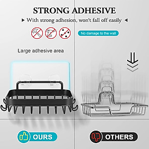 Soap Dish Holder for Shower Wall, 304 Stainless Steel Bar Soap Holder with Hooks for Bathroom, Sponge Holder for Kitchen Sink-Powerful Adhesive No Drilling